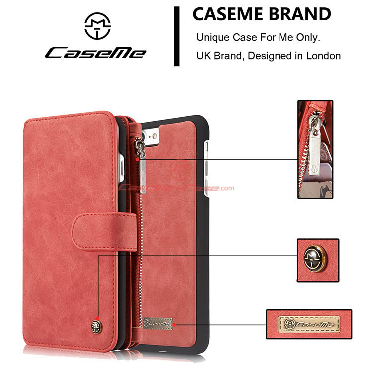 Caseme Iphone 7 Plus Zipper Wallet Detachable 2 In 1 Flip Case Red
