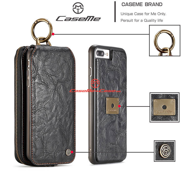 Caseme Iphone 7 Plus Zipper Wallet Magnetic Detachable Flip Leather