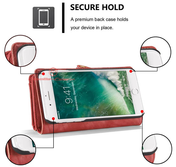 Caseme Iphone 7 Plus Detachable 2 In 1 Zipper Wallet Case Red