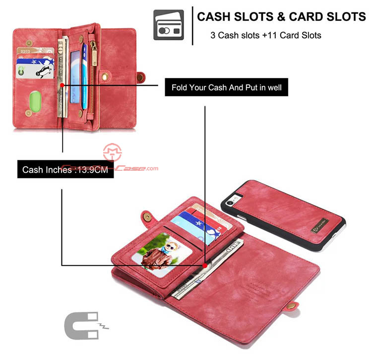 Caseme Iphone 7 Detachable 2 In 1 Zipper Wallet Case Red